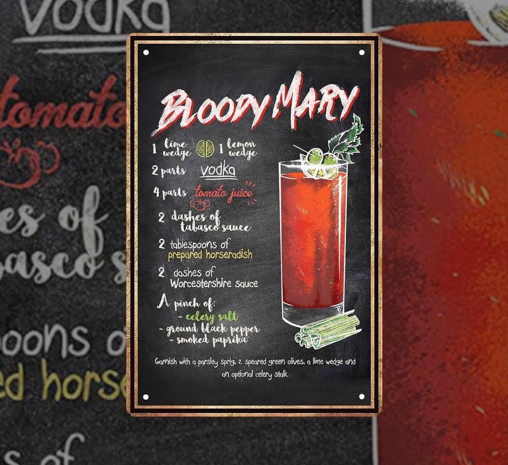 Bloody Mary Recipe Tin Sign Retro Bar Wall Art For Clubs, Home Bar ...