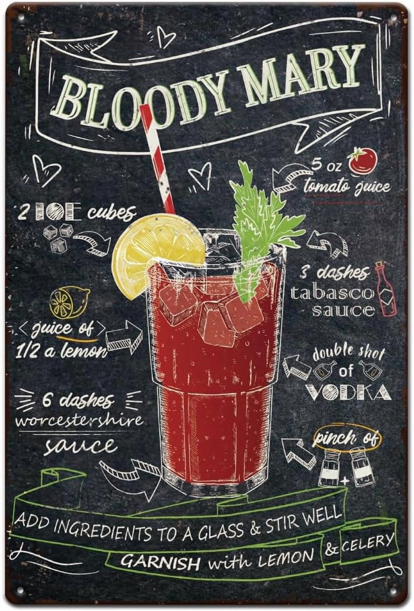 Bloody Mary Tin Sign Red Drinks Metal Tin Sign Retro Cocktail Metal ...