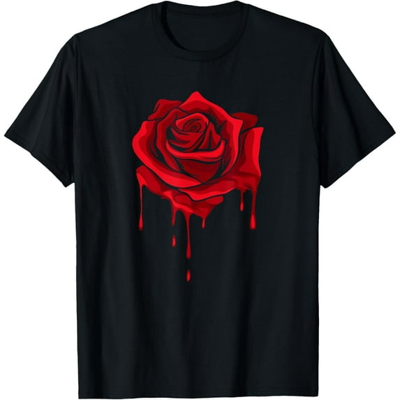 Bloody Red Rose Graphic Edgy Dripping Rose Design Mens Black T shirt ...