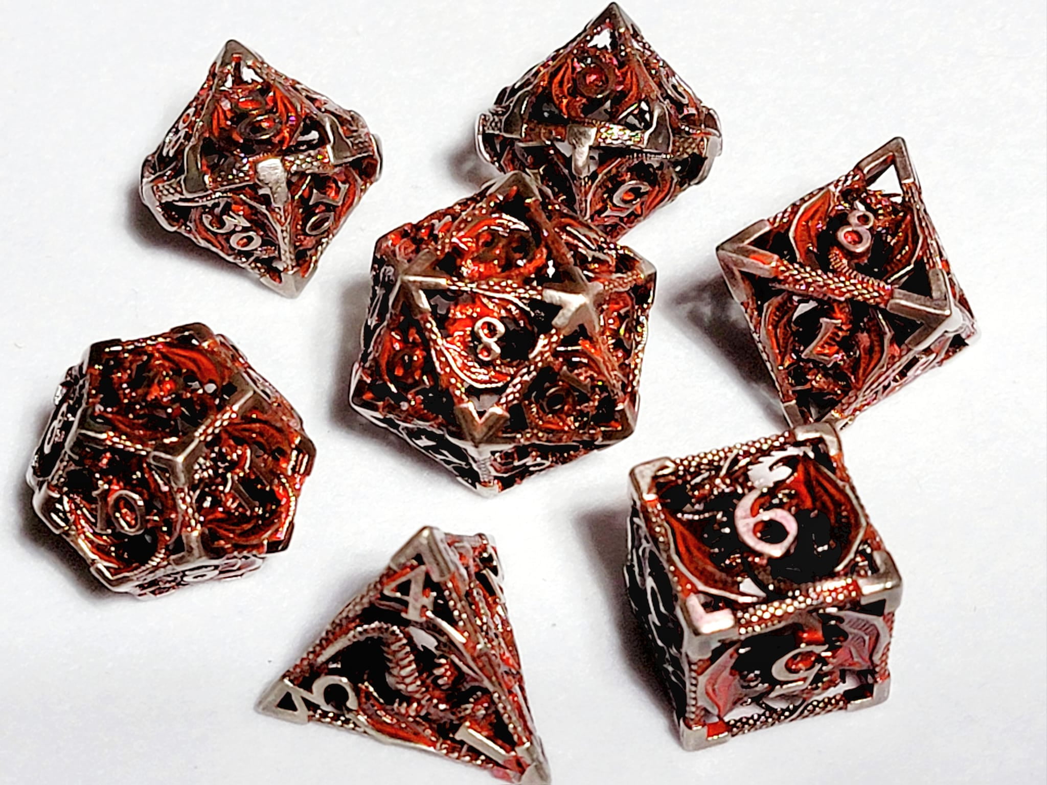 Bloody Silver Elder Wyrm Hollow Metal DnD Dice Set | Dungeons and ...