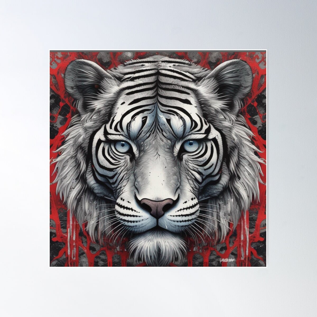 Bloody White Tiger Poster Wall Art, Modern Wall Decor For Living Room ...