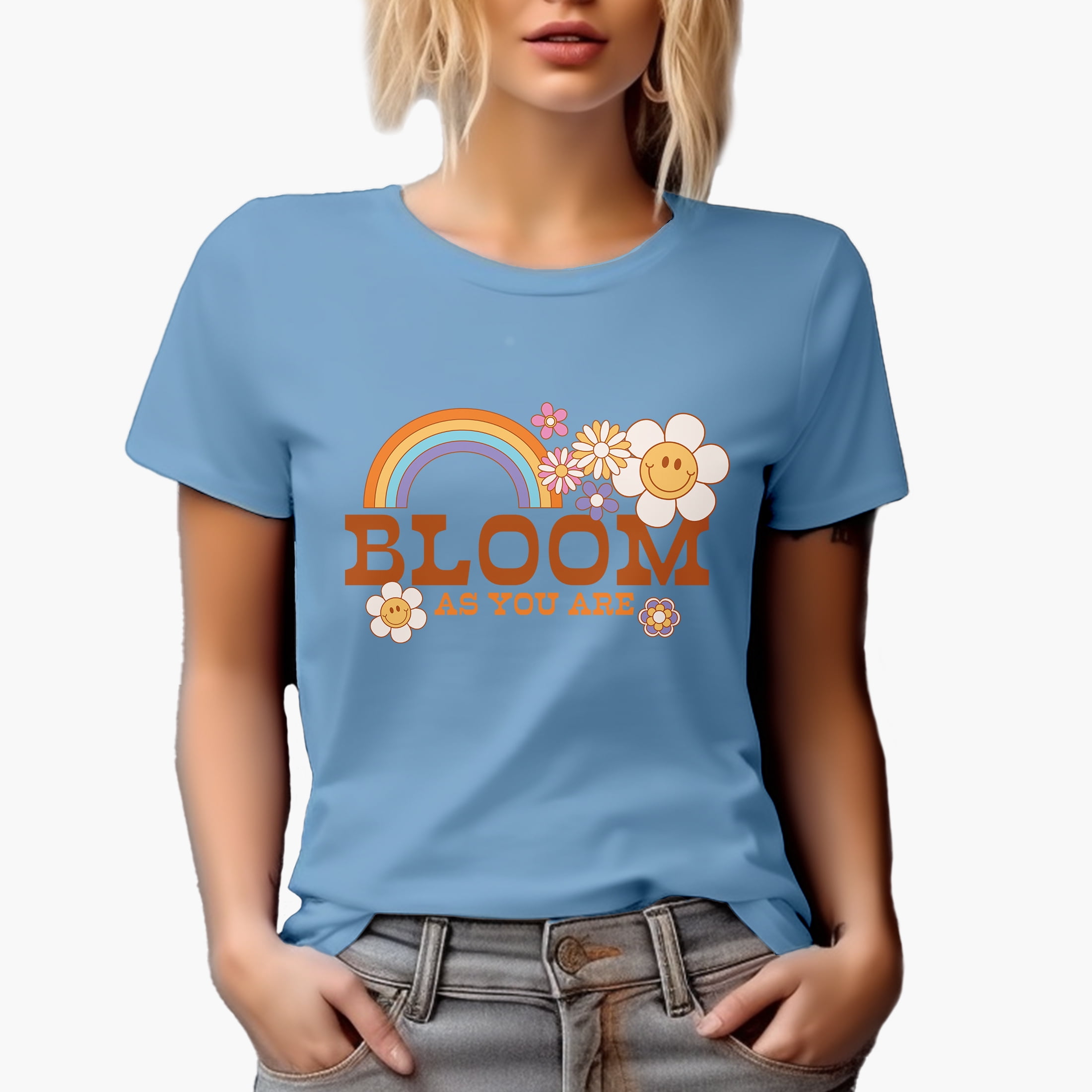 Bloom As You Are, 90s Retro Flower with Smile & Rainbow Art Merch Gift ...