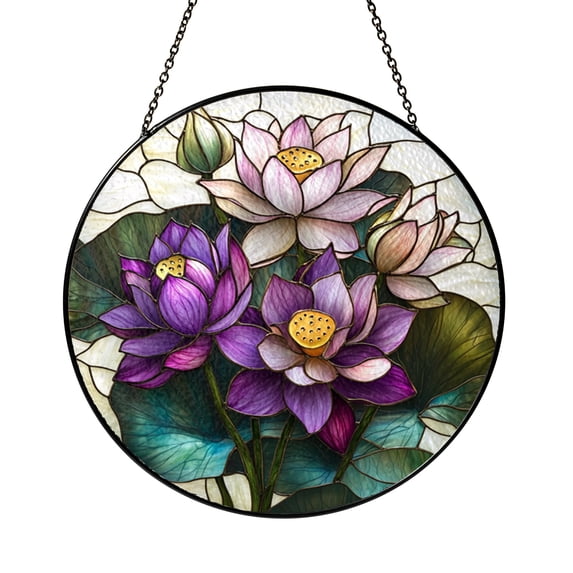 Bloom Cluster Lotus Suncatcher, Stained Glass Look Floral Window ...