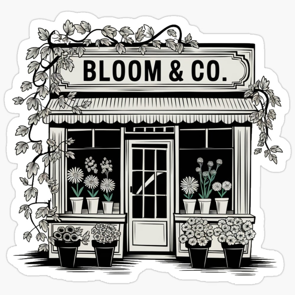 Bloom & Co. Flower Shop Illustration Stickerphone Decal Water Bottle ...