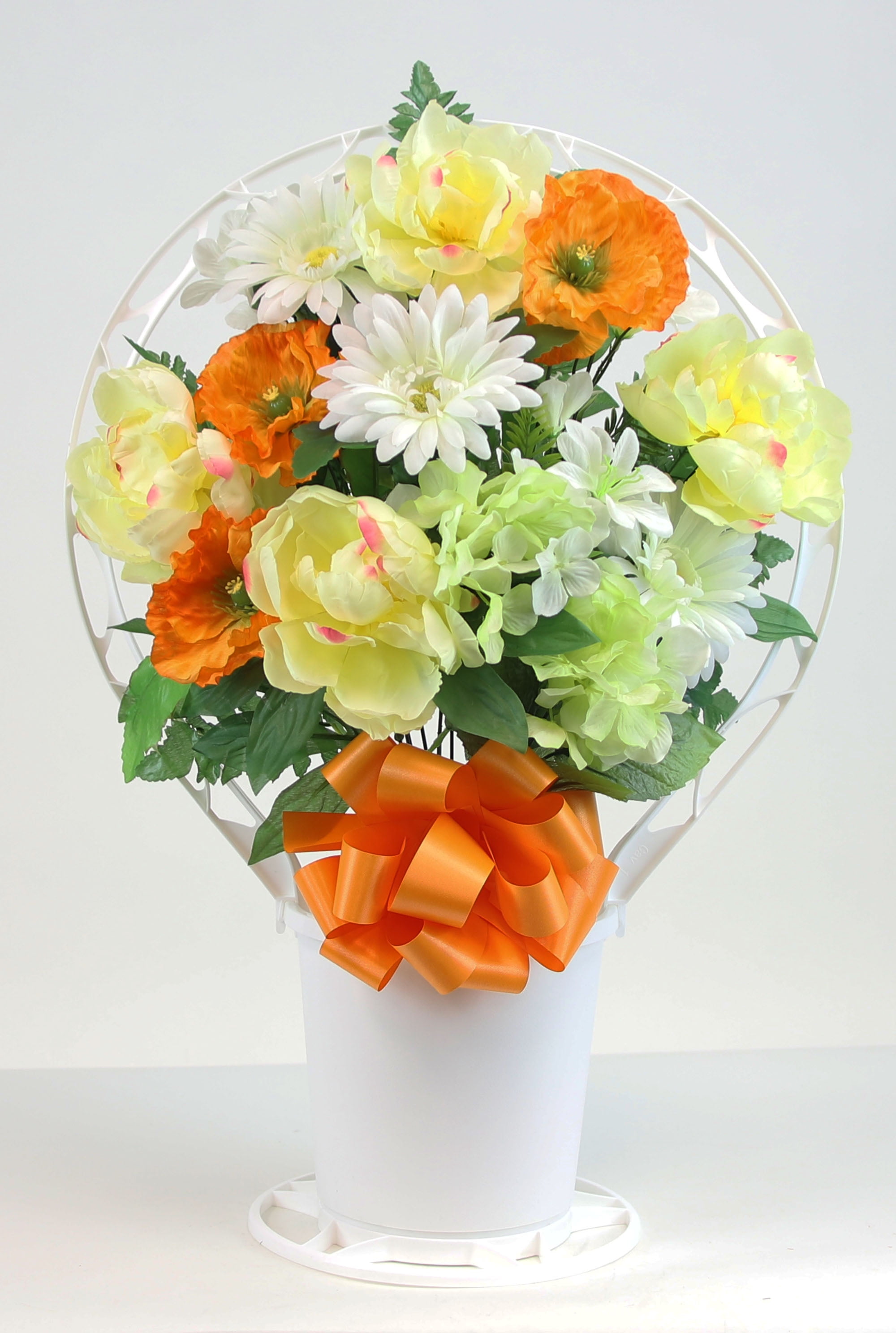Bloom Decor 24" Artificial Memorial Peony Mix Hoop Basket Cemetery ...