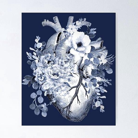 Bloom Floral Heart Human Anatomy Blue Navy Style Flowers Poster, Poster ...