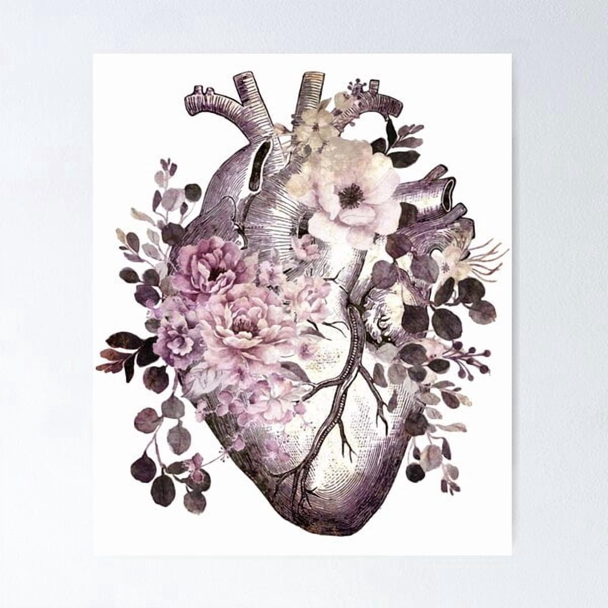 Bloom Floral Heart Human Anatomy Pink Watercolor Style Flowers Poster ...