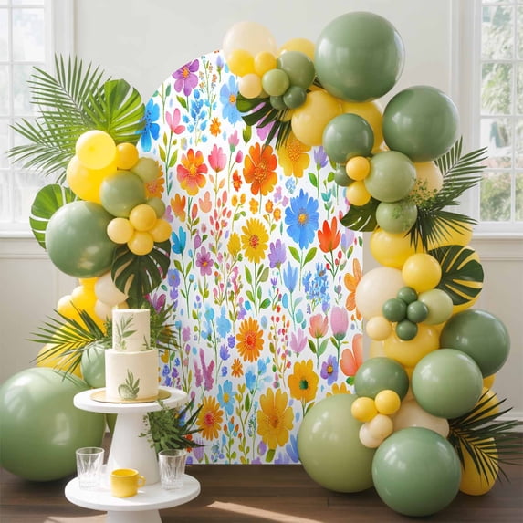 Bloom Flowers Arch Backdrop Cover, 6.6FT, Colorful Floral Spandex Arch ...