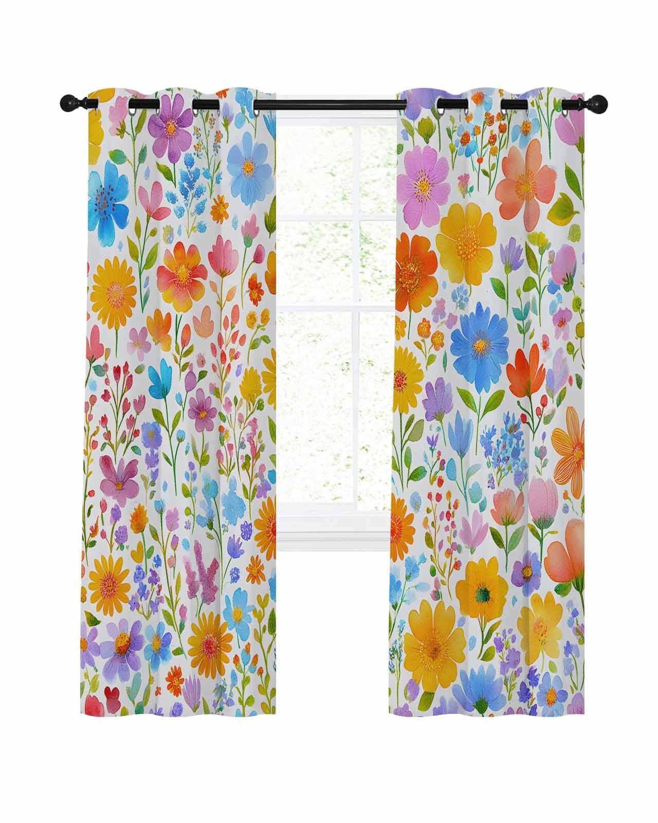 Bloom Flowers Blackout Curtains 63 Inch Length Colorful Floral Thermal ...