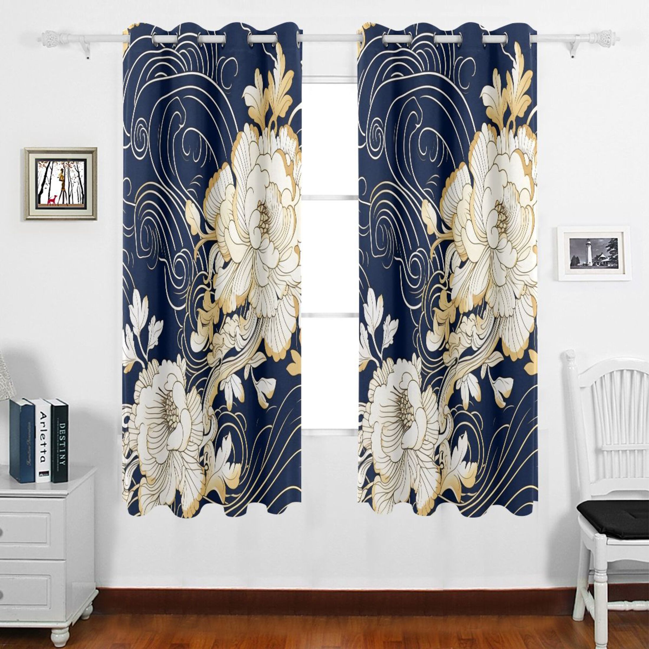 Bloom Flowers Grommet Blackout Curtains Thermal Insulated Window ...