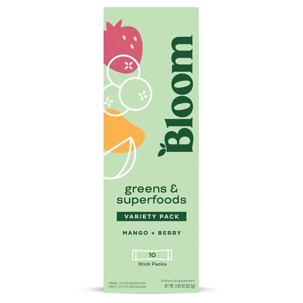 Bloom Nutrition Greens & Superfoods Powder Sticks, Mango and Berry, 10 ...