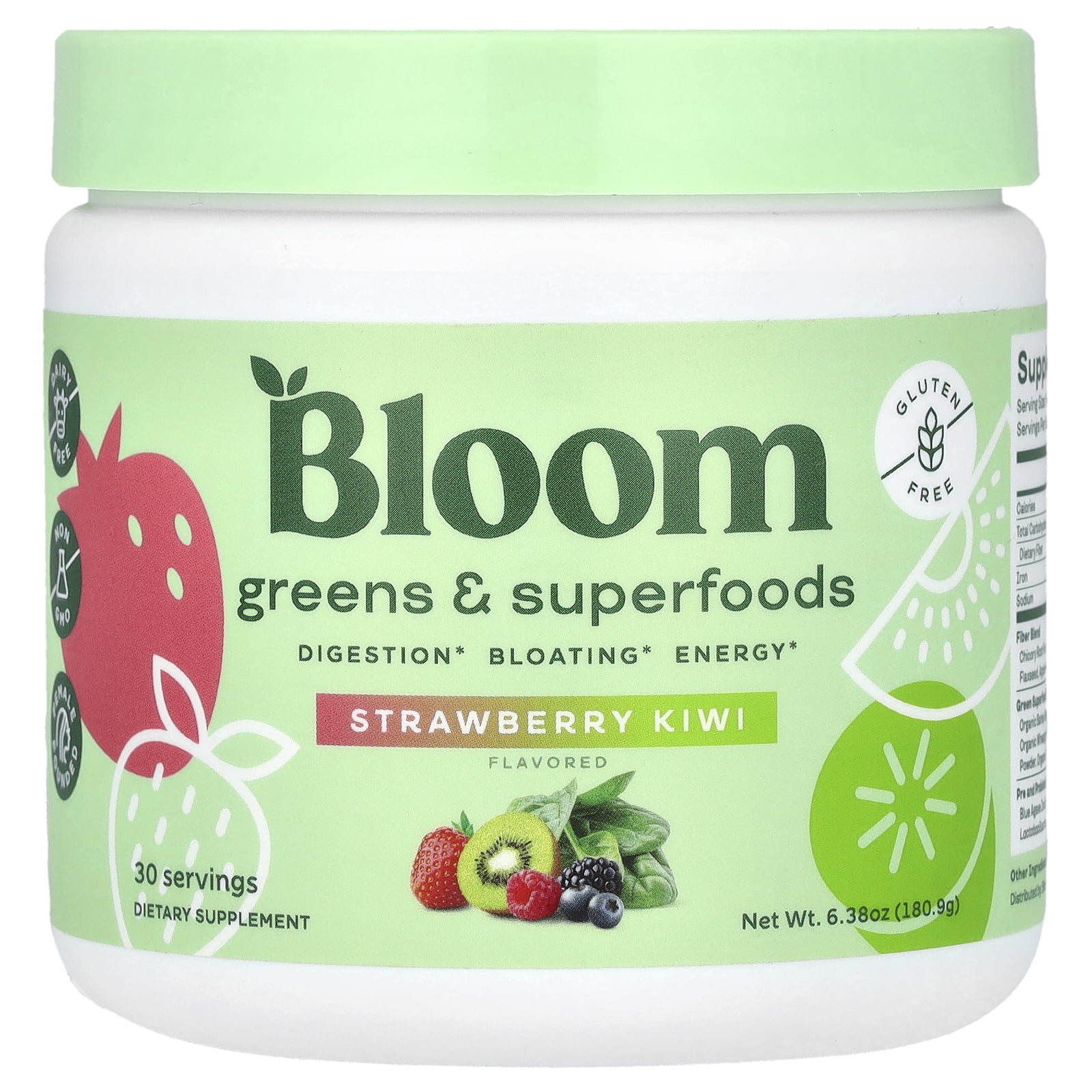 Bloom Nutrition Greens Powder, Strawberry Kiwi Flavor, 30 Servings, Gut ...