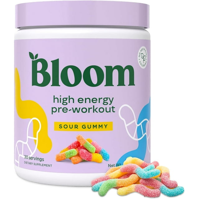Bloom Nutrition High Energy Pre-Workout Powder, Sour Gummy, 30 Servings ...