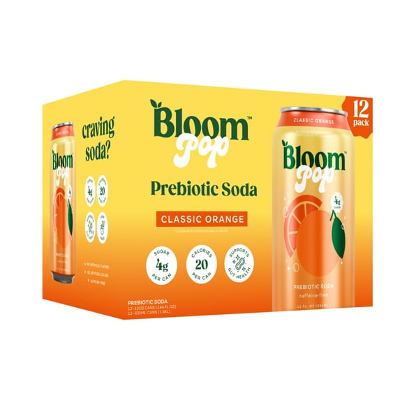 Bloom Nutrition Pop Prebiotic Soda, Classic Orange, 12 fl oz, 12 Pack ...