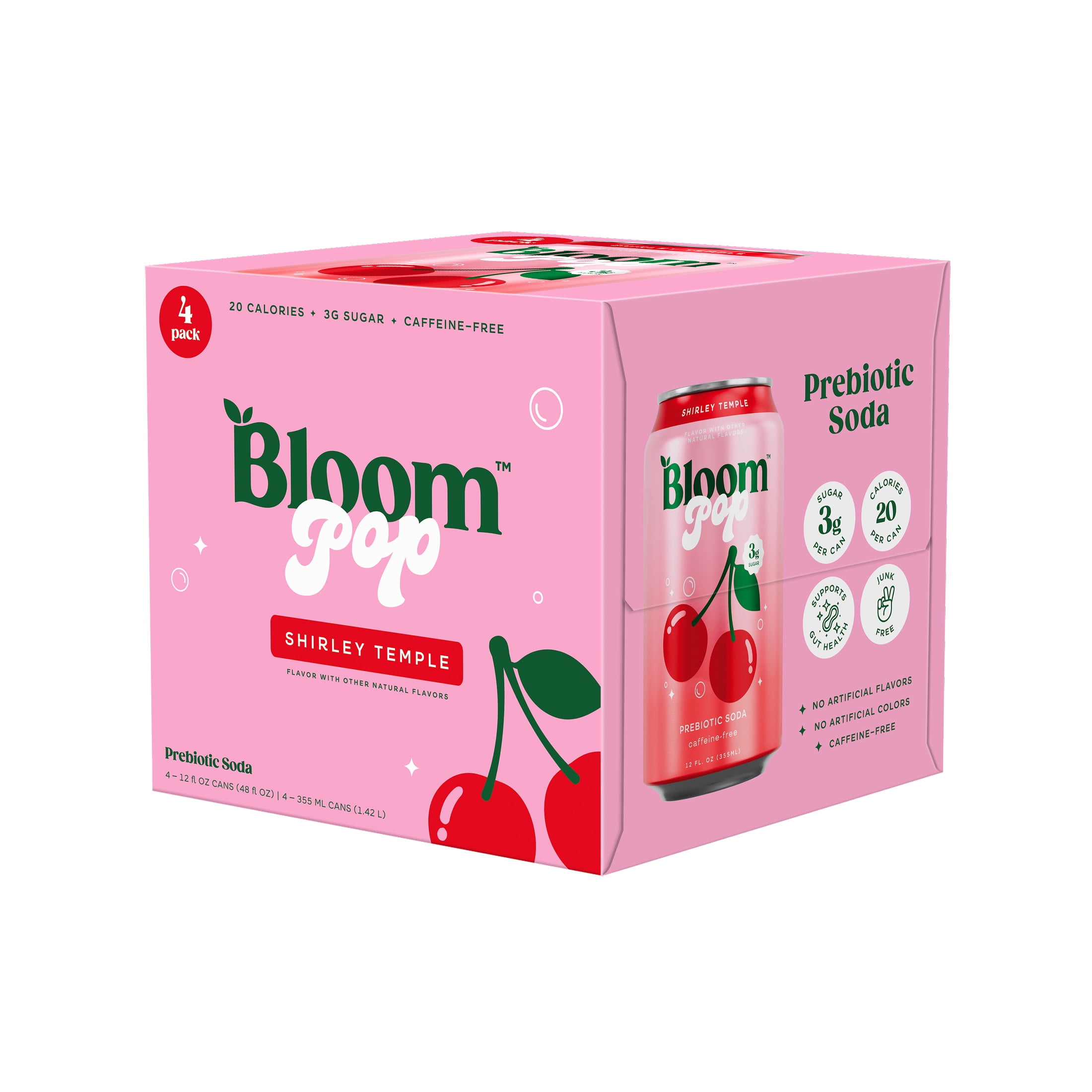 Bloom Pop Shirley Temple Prebiotic Soda Pop, 12 fl oz, 4 Pack Cans ...