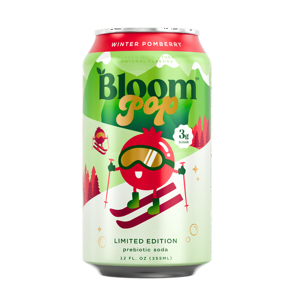 Bloom Pop Prebiotic Soda, Winter Pomberry Limited Edition, 12 fl oz ...