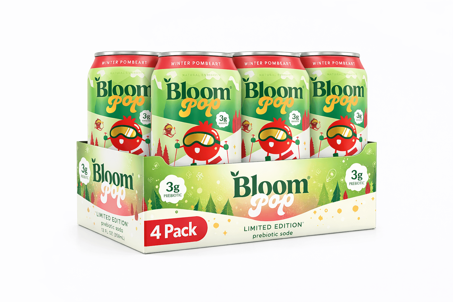 Bloom Pop Prebiotic Soda, Winter Pomberry – Limited Edition (4-Pack ...