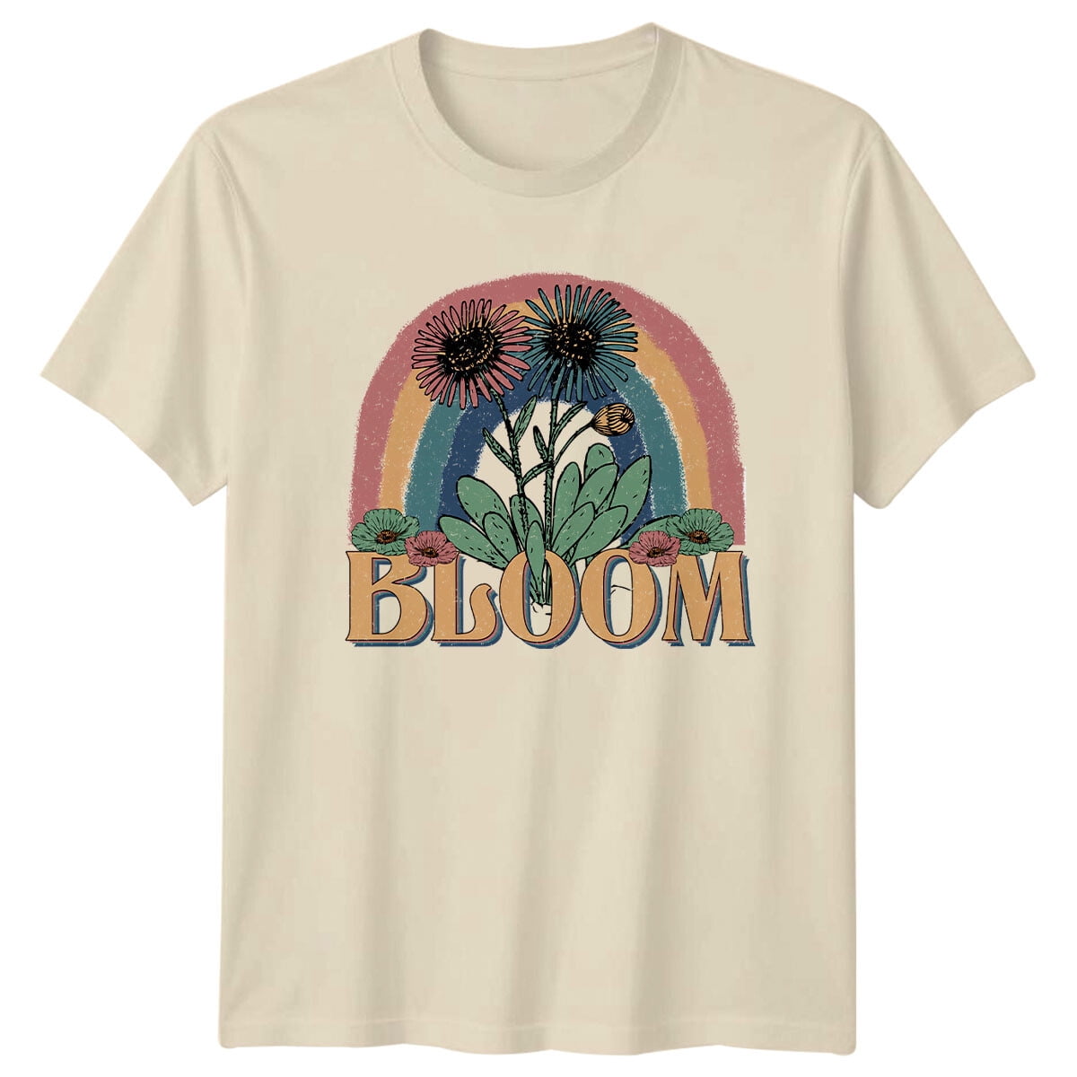 Bloom Rainbow Vintage Floral Graphic T-Shirt Retro Style Blossom Tee ...