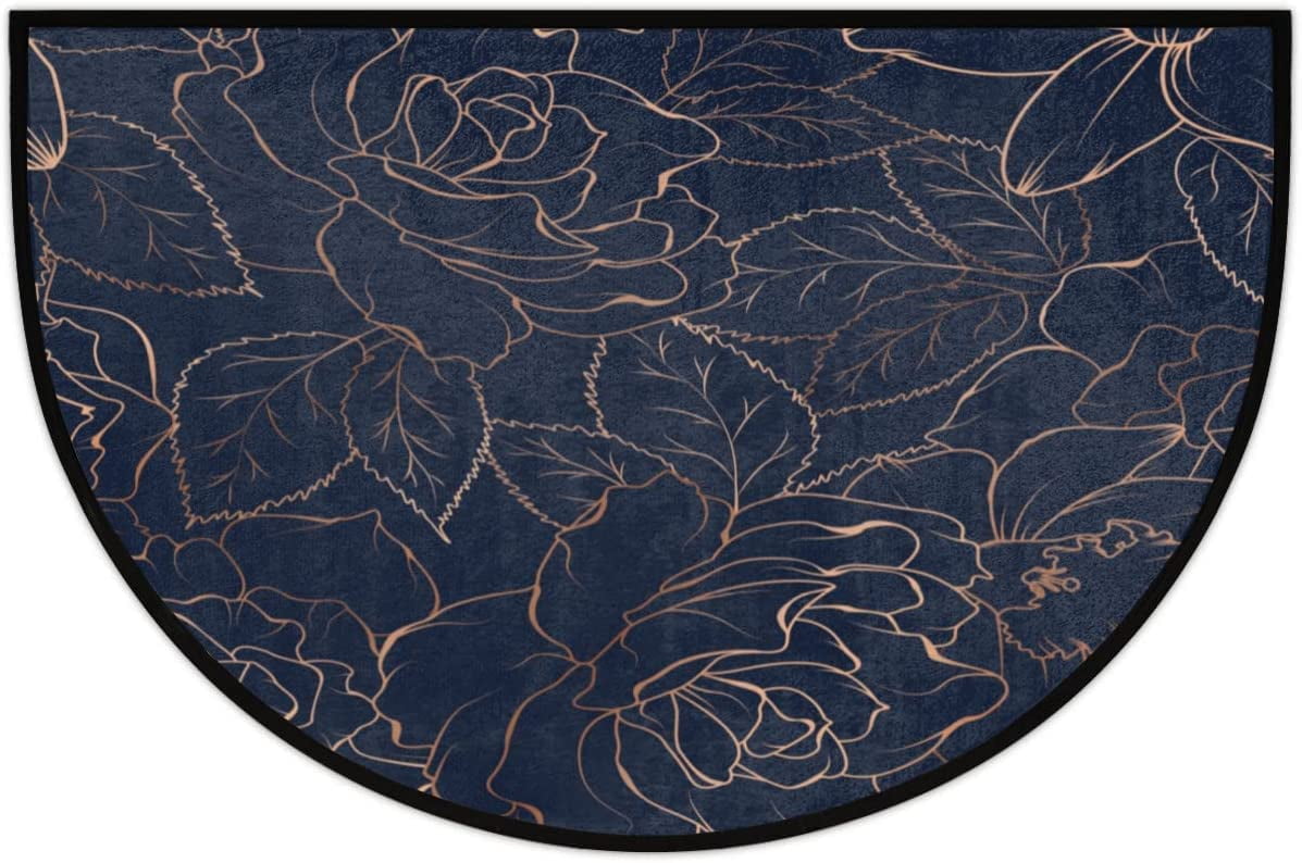Bloom Rose Flower Leaves Half Round Door Mat Semi Circle Bathroom Rug ...