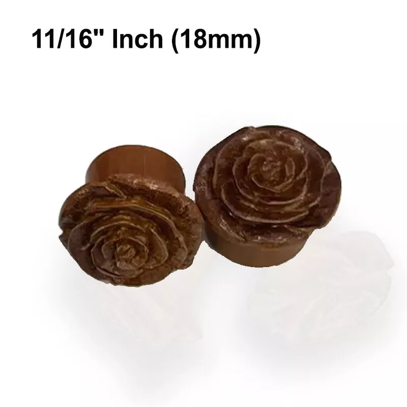 Bloom Rose Flower Wooden Ear Plugs Double Flare Wood Rosebud Ear Gauges ...