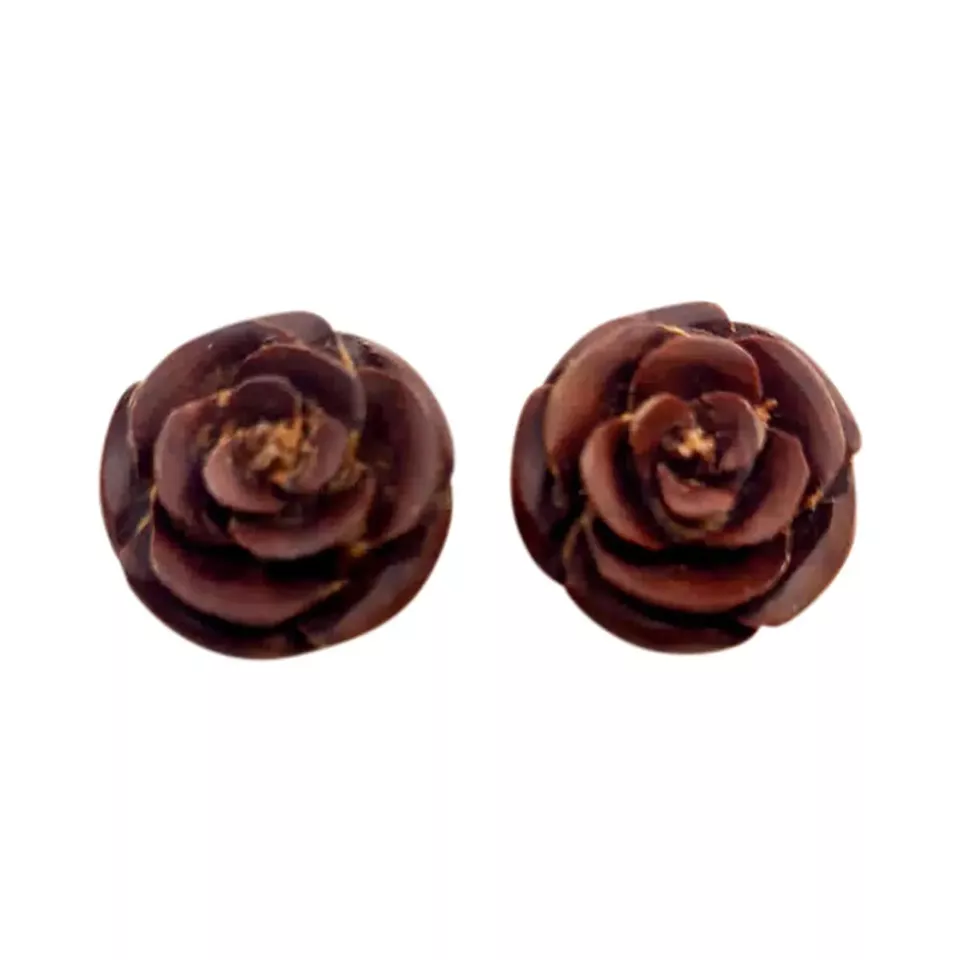 Bloom Rose Flower Wooden Ear Plugs Double Flare Wood Rosebud Ear Gauges ...