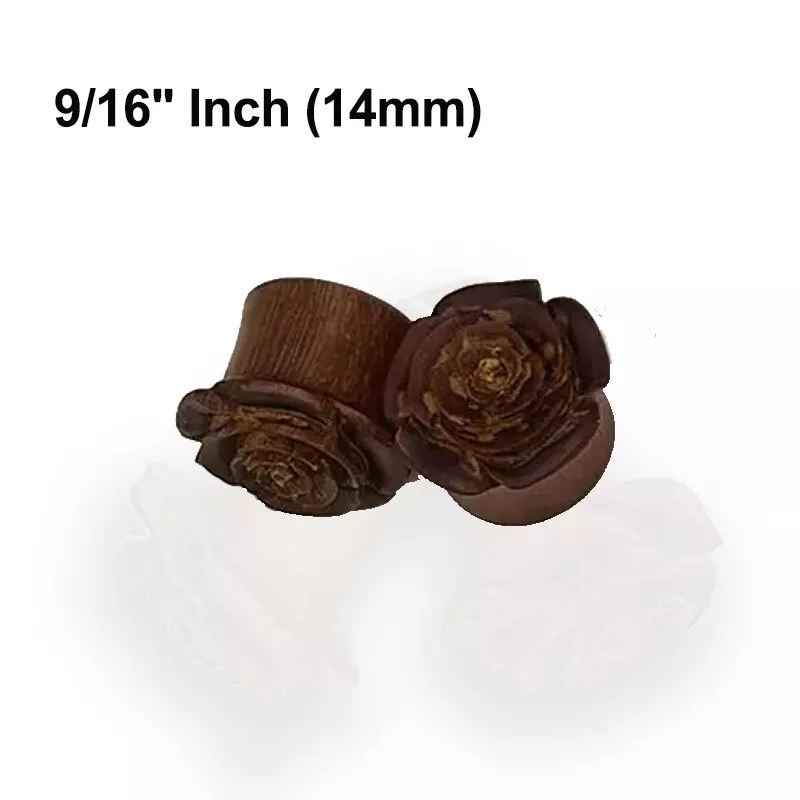 Bloom Rose Flower Wooden Ear Plugs Double Flare Wood Rosebud Ear Gauges ...