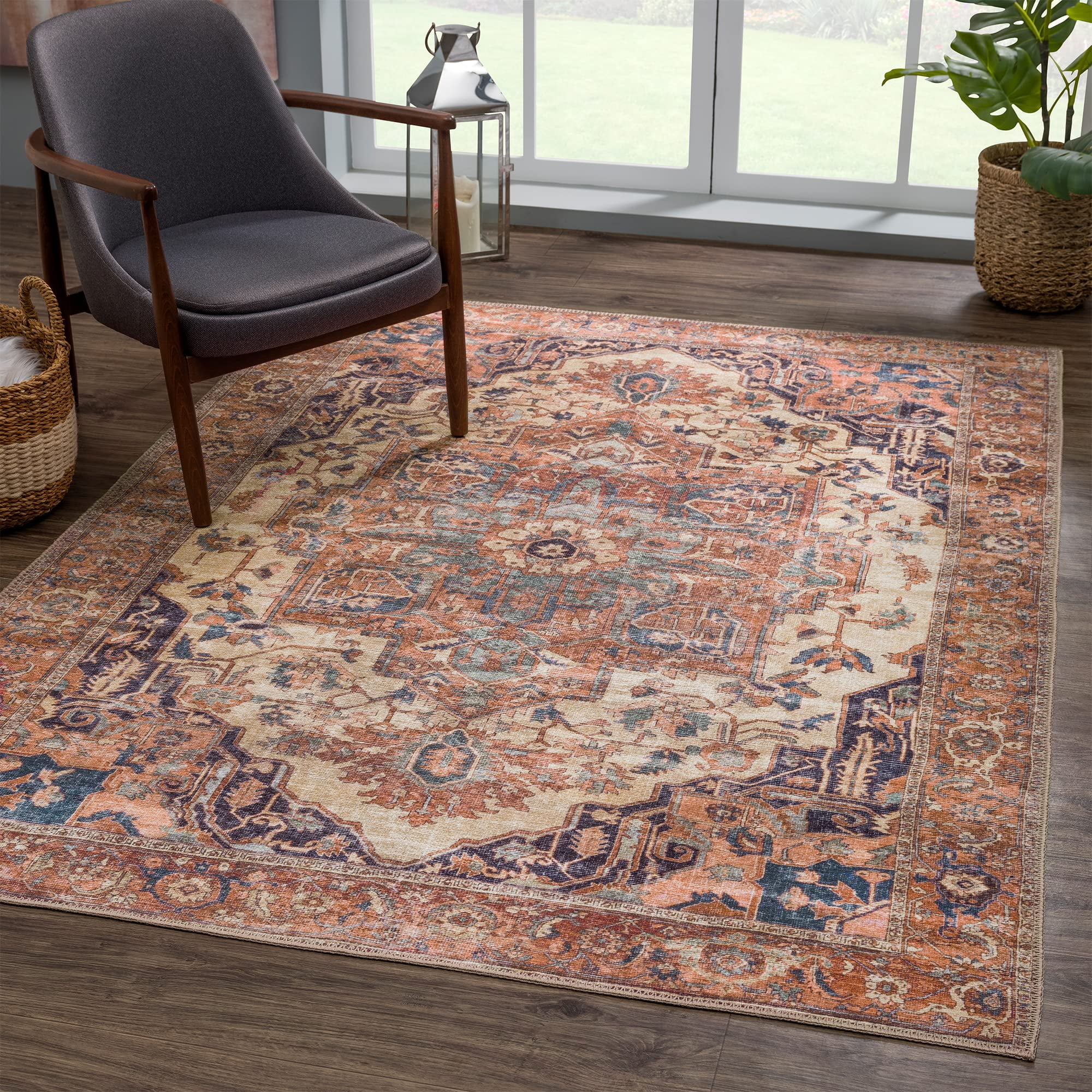Bloom Rugs Washable 4' x 6' Rug - Beige/Terracotta Traditional Area Rug ...