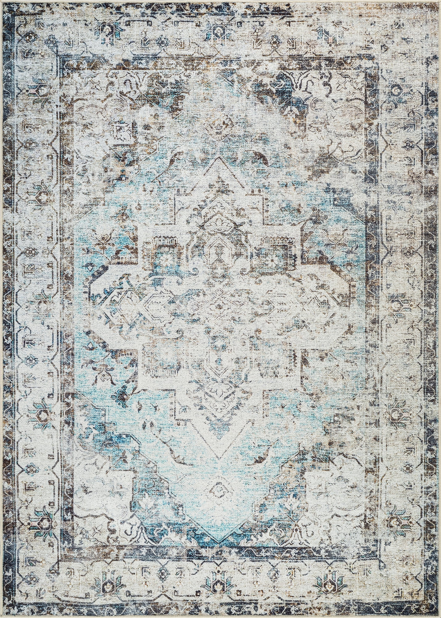 Bloom Rugs Washable Non-Slip 2' x 3' Rug - Beige / Blue Traditional ...