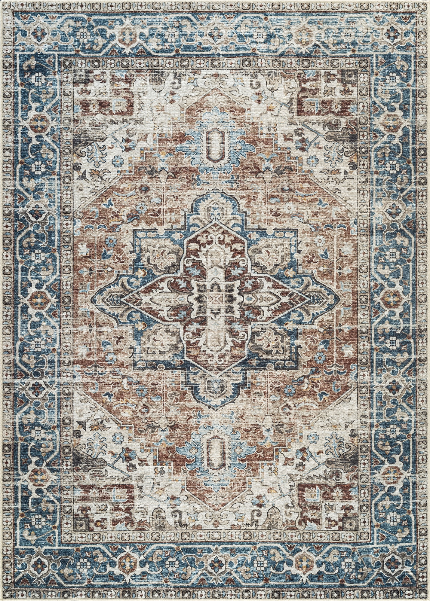 Bloom Rugs Washable Non-Slip 2x3 Rug - Terracotta / Blue Traditional ...