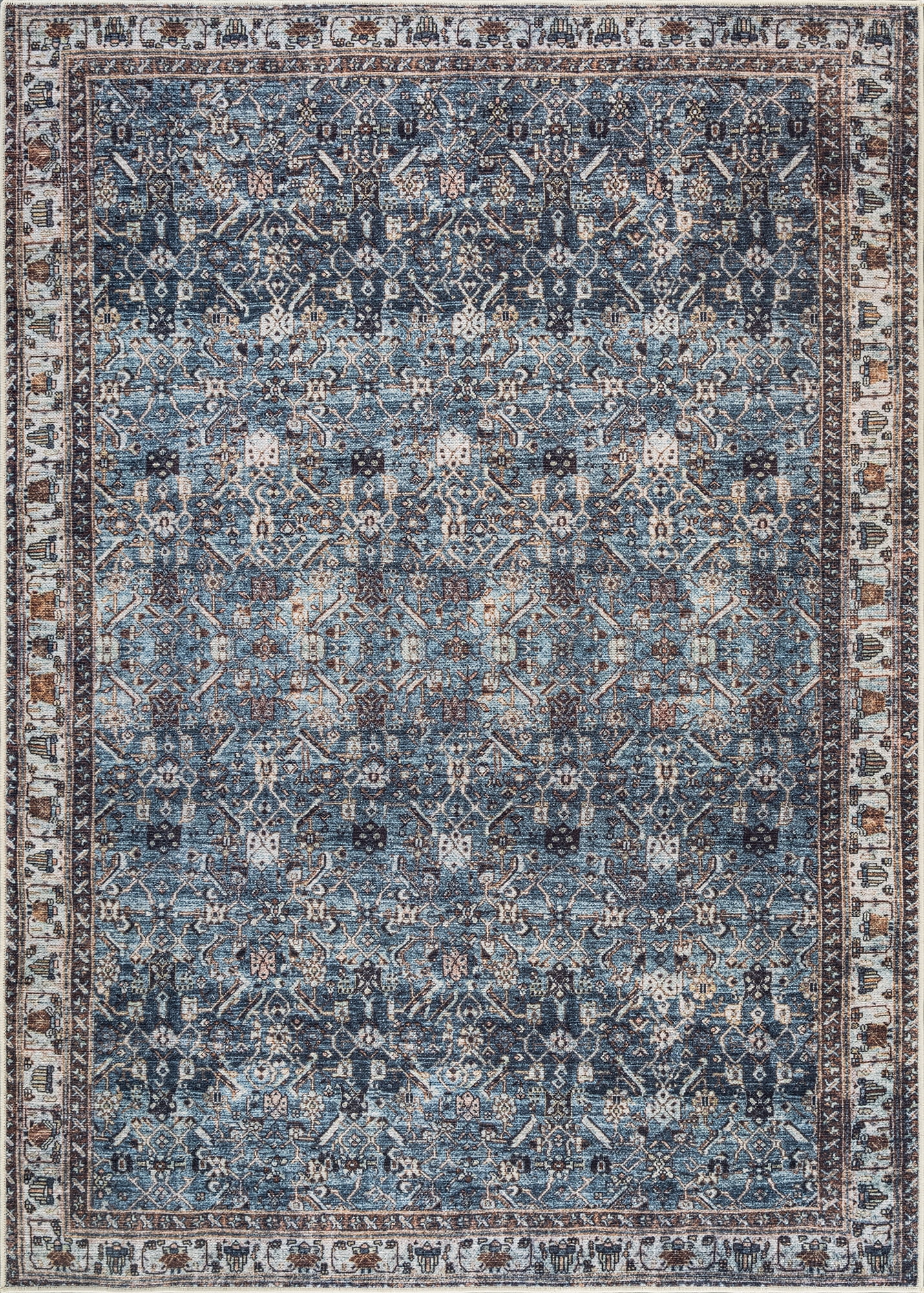 Bloom Rugs Washable Non-Slip 3' x 5' Rug - Blue / Beige Traditional ...