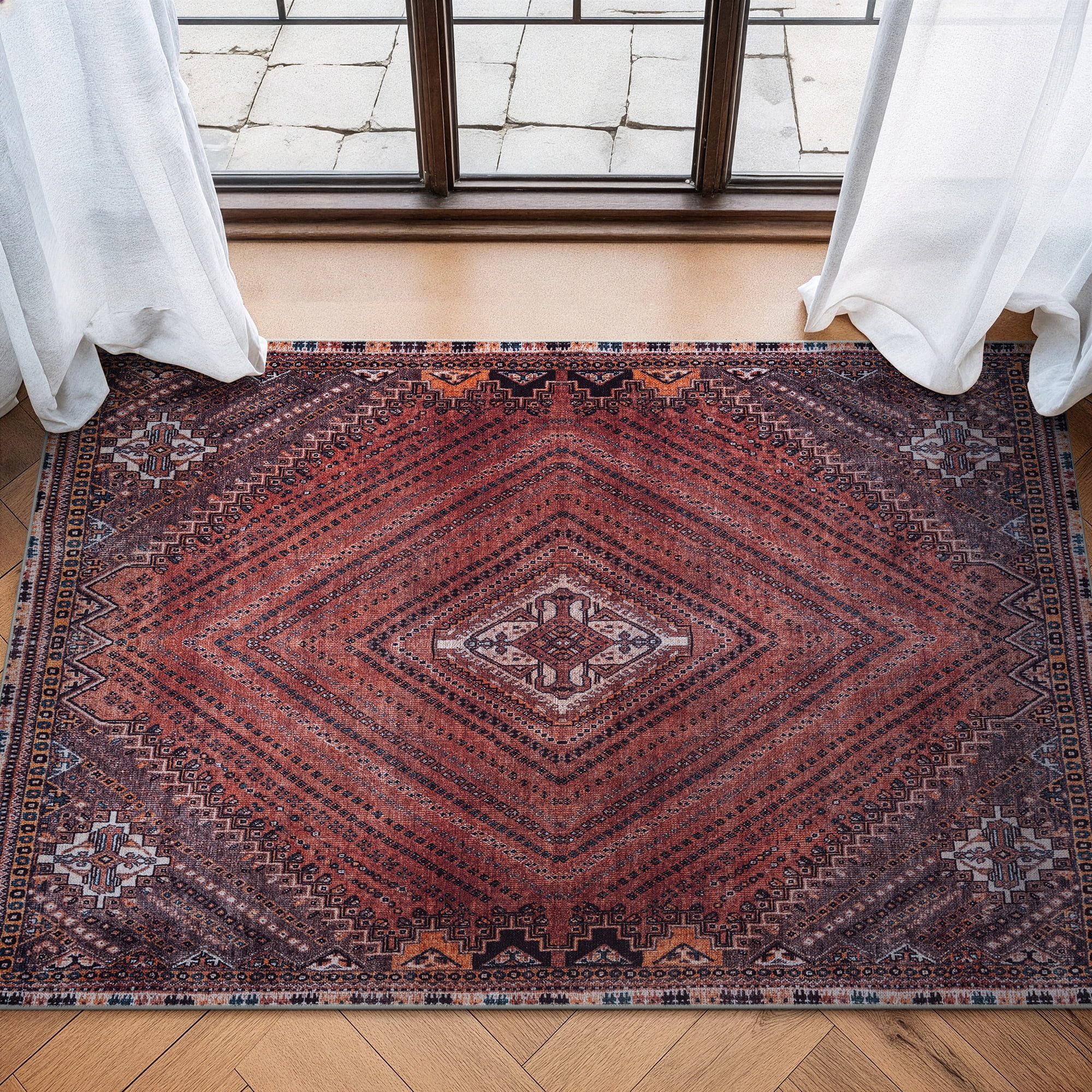 Bloom Rugs Washable Non-Slip 3' x 5' Rug - Red / Multicolor Traditional ...