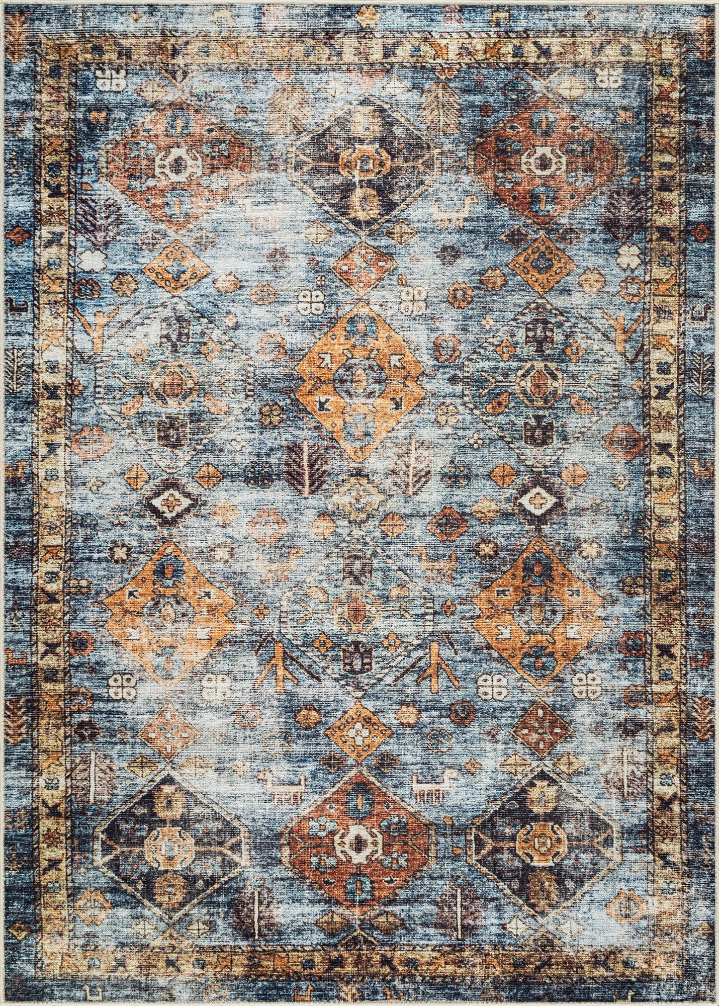 Bloom Rugs Washable Non-Slip 5' x 7' Rug - Blue / Orange Traditional ...