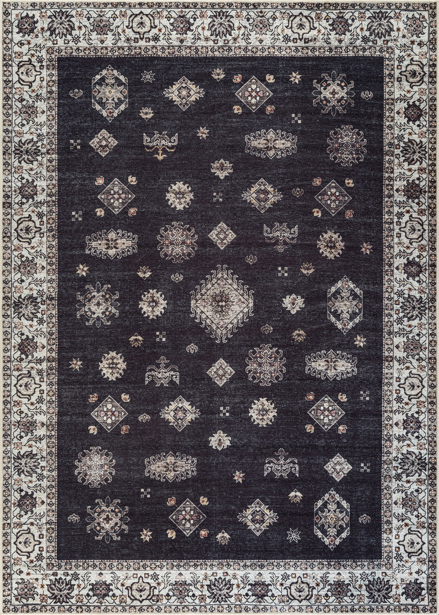 Bloom Rugs Washable Non-Slip 9' x 12' Rug - Black / Ivory Traditional ...