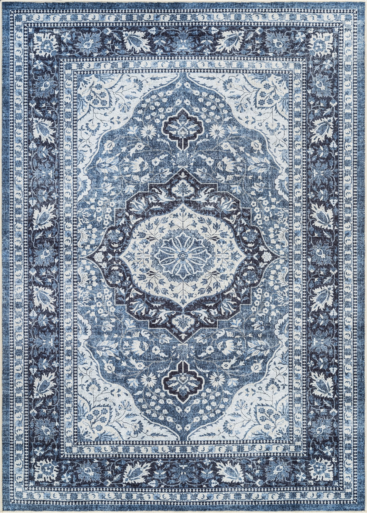 Bloom Rugs Washable Non-Slip 9x12 Rug - Blue Traditional Oriental Area ...