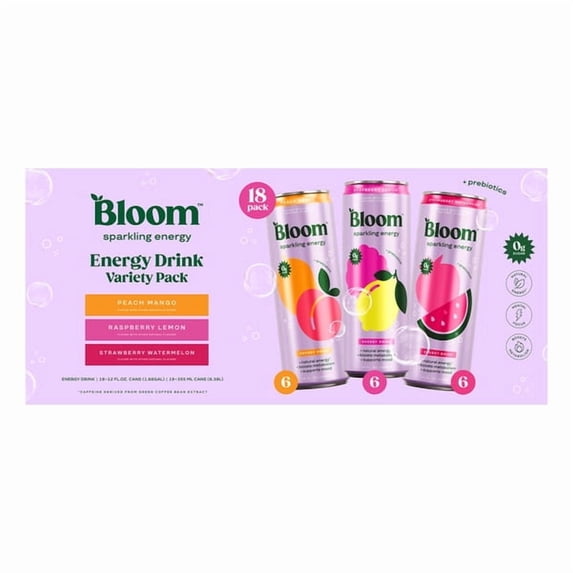 Bloom Sparkling Energy Drink, Variety Pack, 12 fl oz, 18-count ...