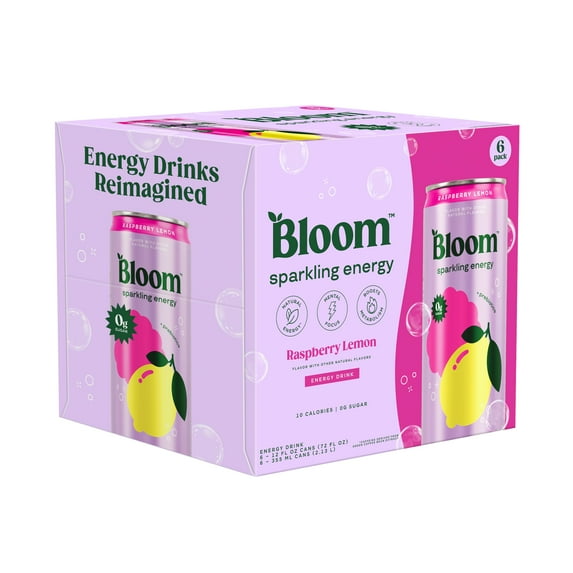 Bloom Nutrition Sparkling Energy Drink, Raspberry Lemon, 12 fl oz Cans ...