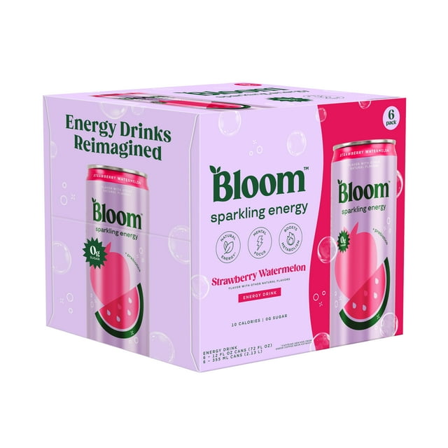 Bloom Nutrition Sparkling Energy Drink, Strawberry Watermelon, 12 oz ...