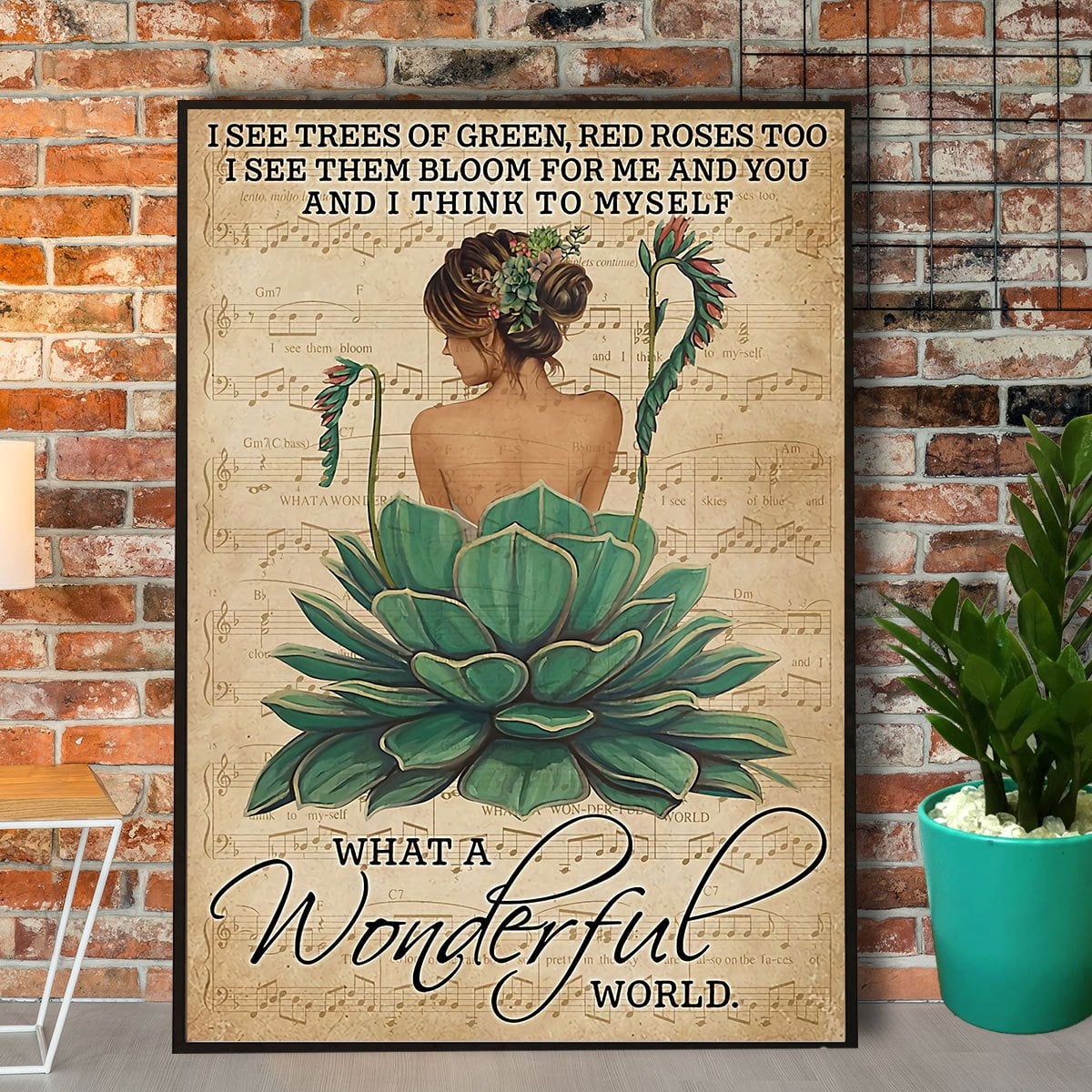 Bloom Succulent Girl What A Wonderful World Satin Poster Wall Art Decor ...