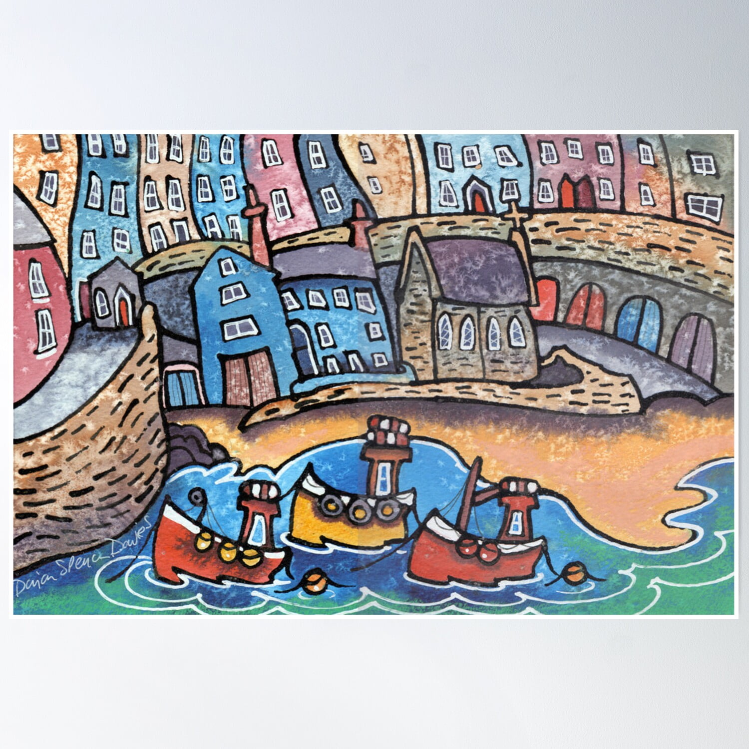 Bloom Theory 3 Little Boats, Tenby, Pembrokeshire Poster Wall Art ...