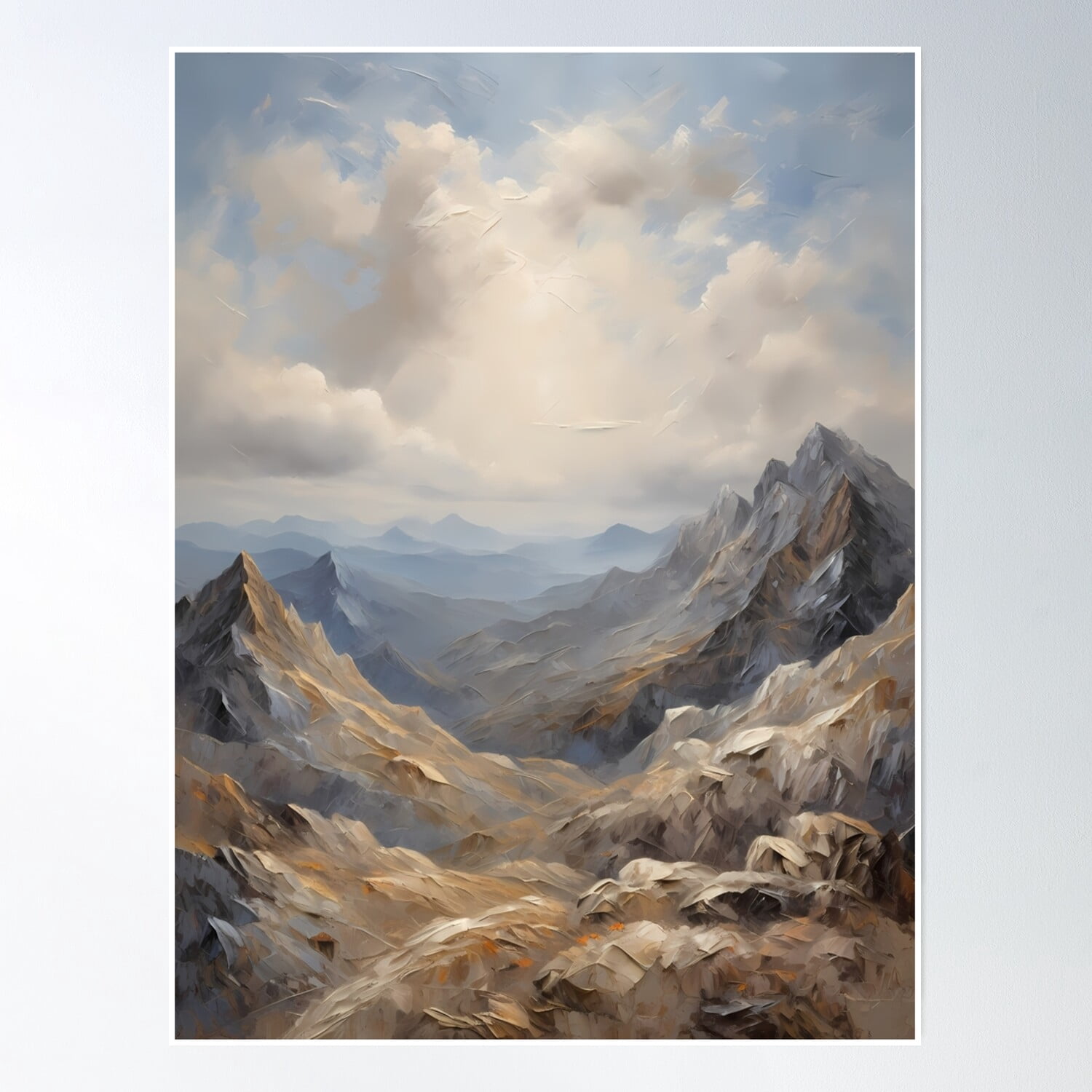 Bloom Theory A Mountain Landscape With High Peaks, Vintage Oil Painting ...