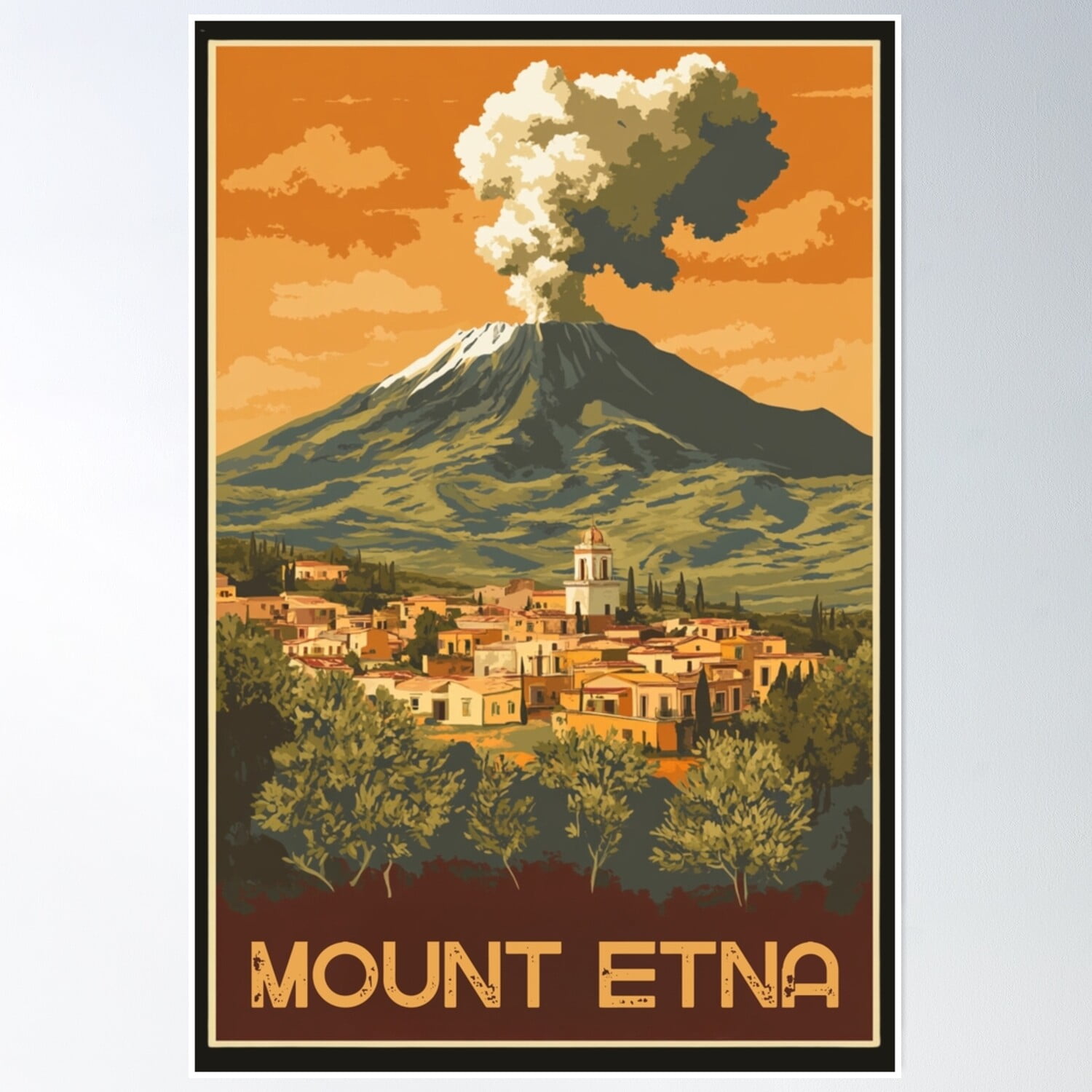 Bloom Theory A Vintage Travel Illustration Of Mount Etna Poster Wall ...