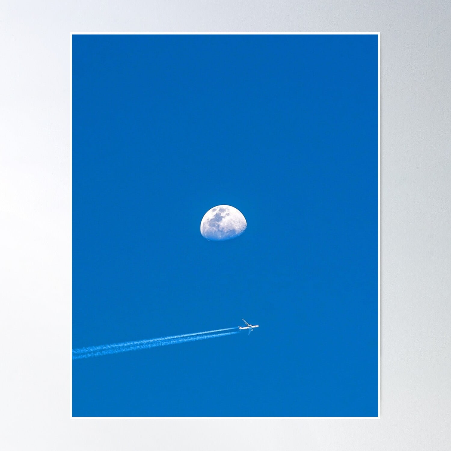 Bloom Theory Aviation #4 - Jet Airliner And Contrail Passing By Moon Poster Wall Art, Modern ...
