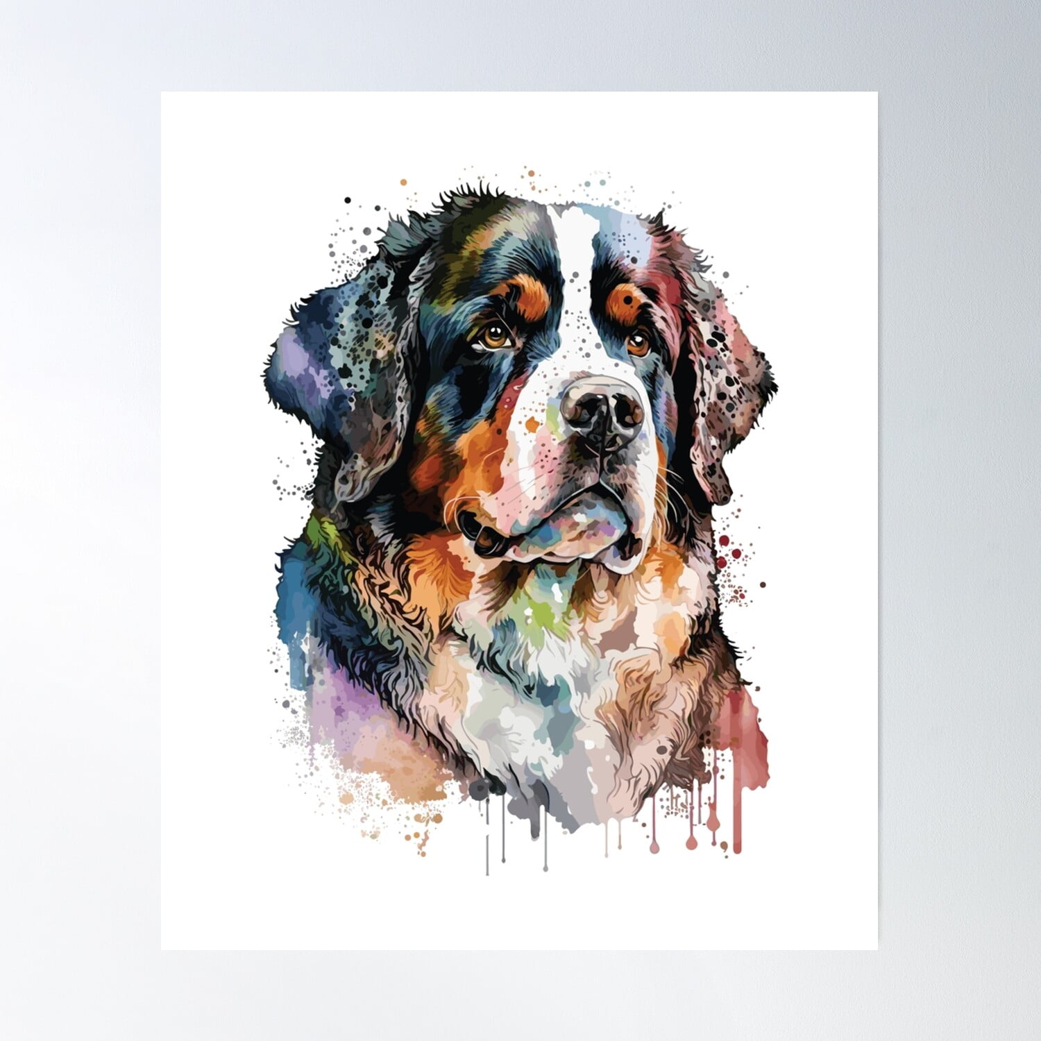 Bloom Theory Bernese Mountain Dog Watercolor Portrait Poster Wall Art, Modern Wall Decor, 8x12 ...