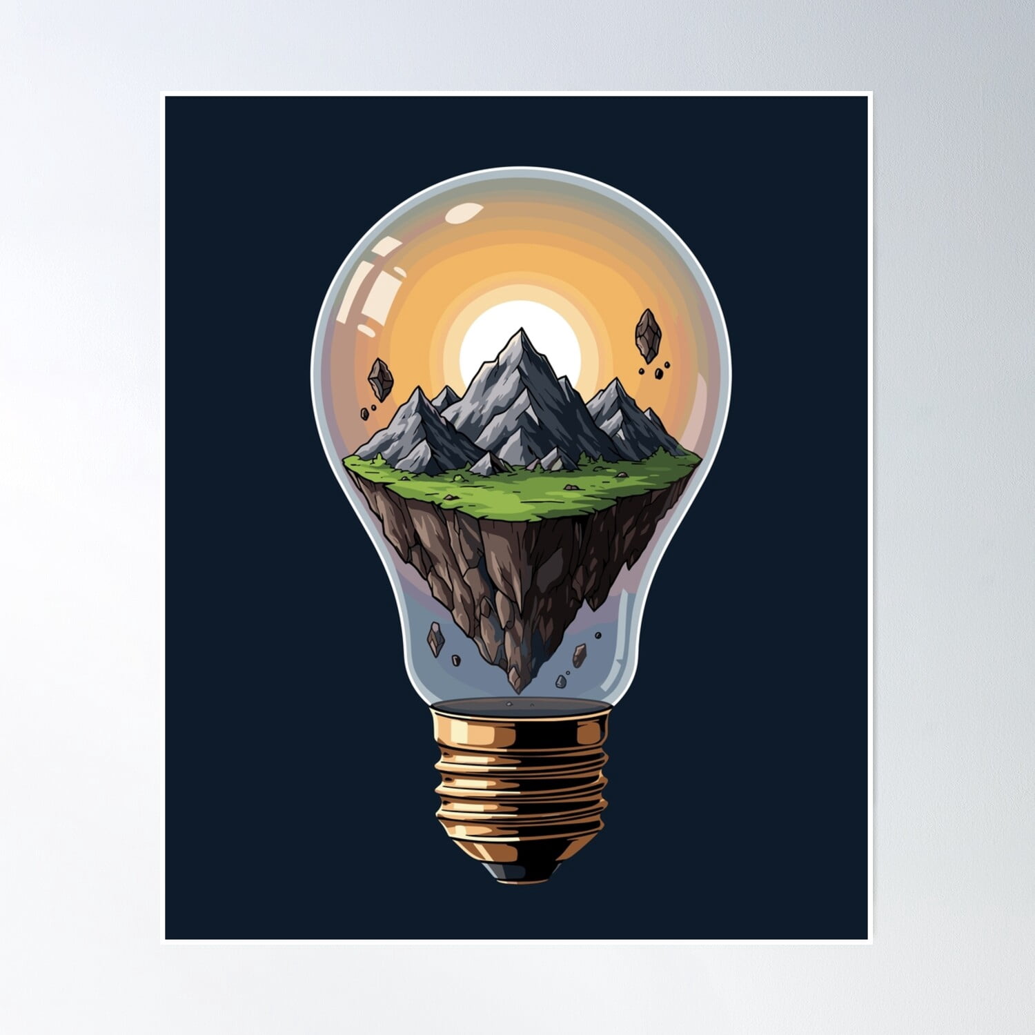 Bloom Theory Floating Mountain In Light Bulb – Surreal Nature Landscape ...