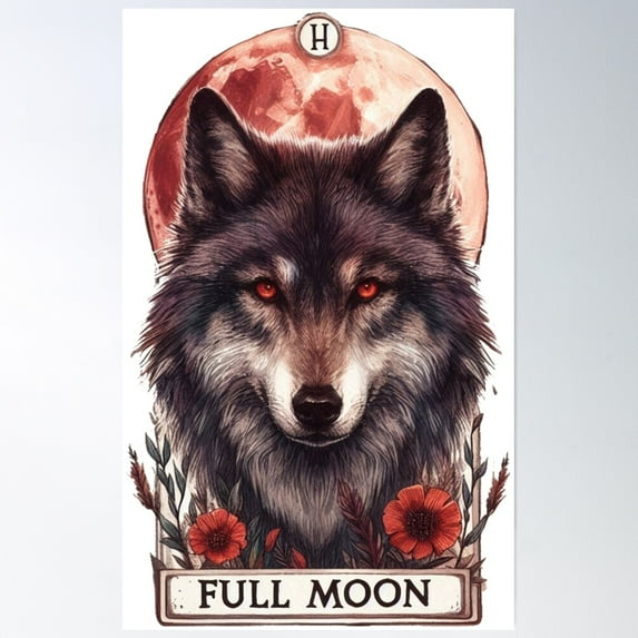 Bloom Theory Full Moon, Red Moon Werewolf Poster Wall Art, Modern Wall ...