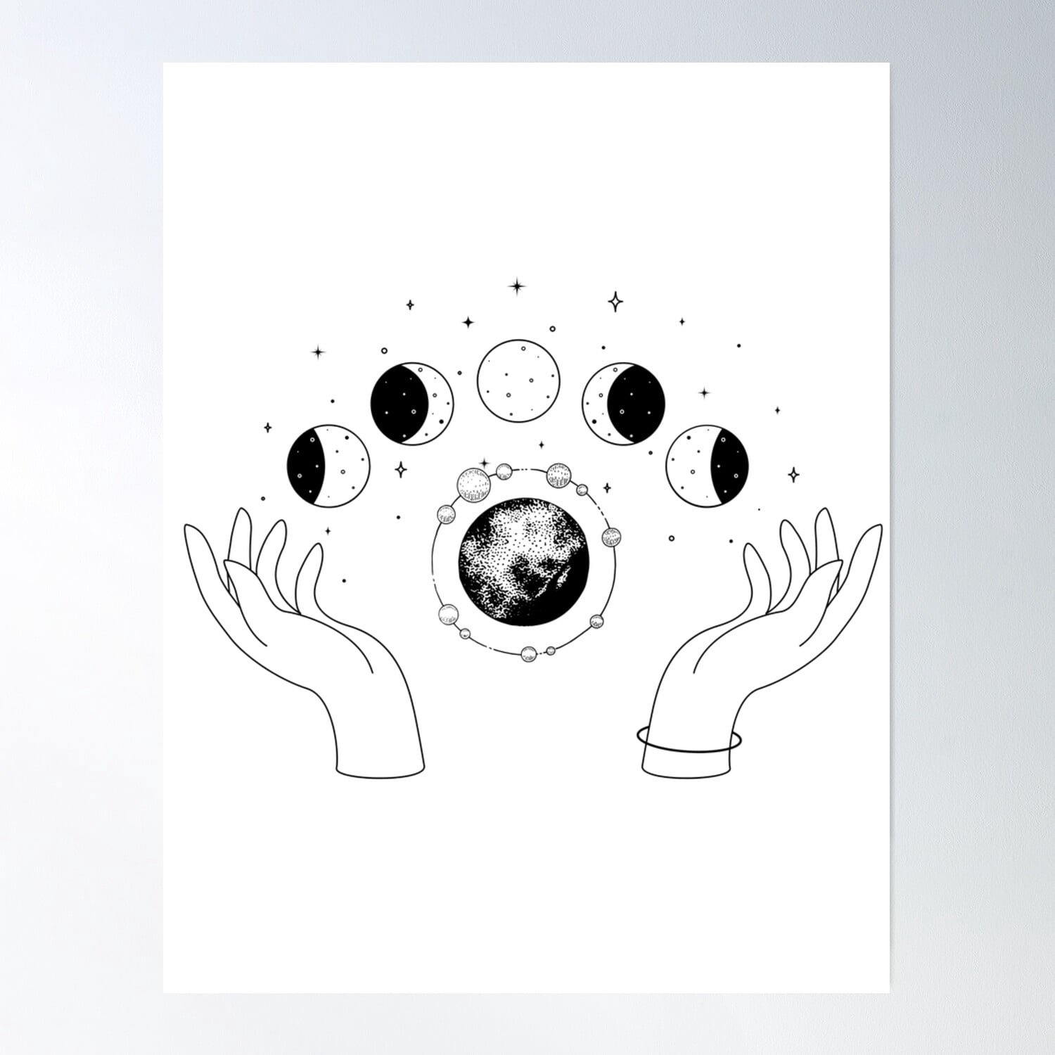 Bloom Theory Hands Grasping The Moon Cycles Poster Wall Art, Modern ...