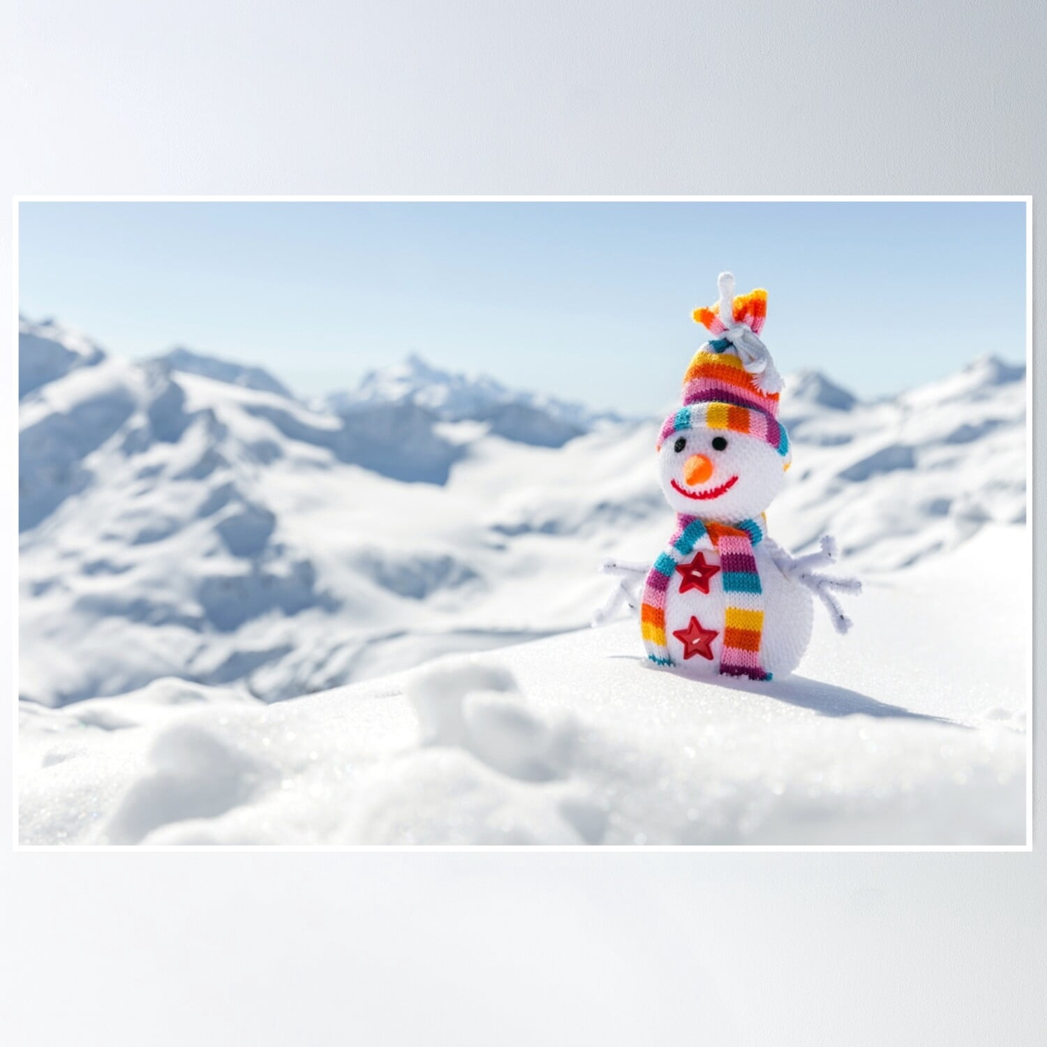 Bloom Theory Happy Snowman On Winter Mountain Poster Wall Art, Modern ...