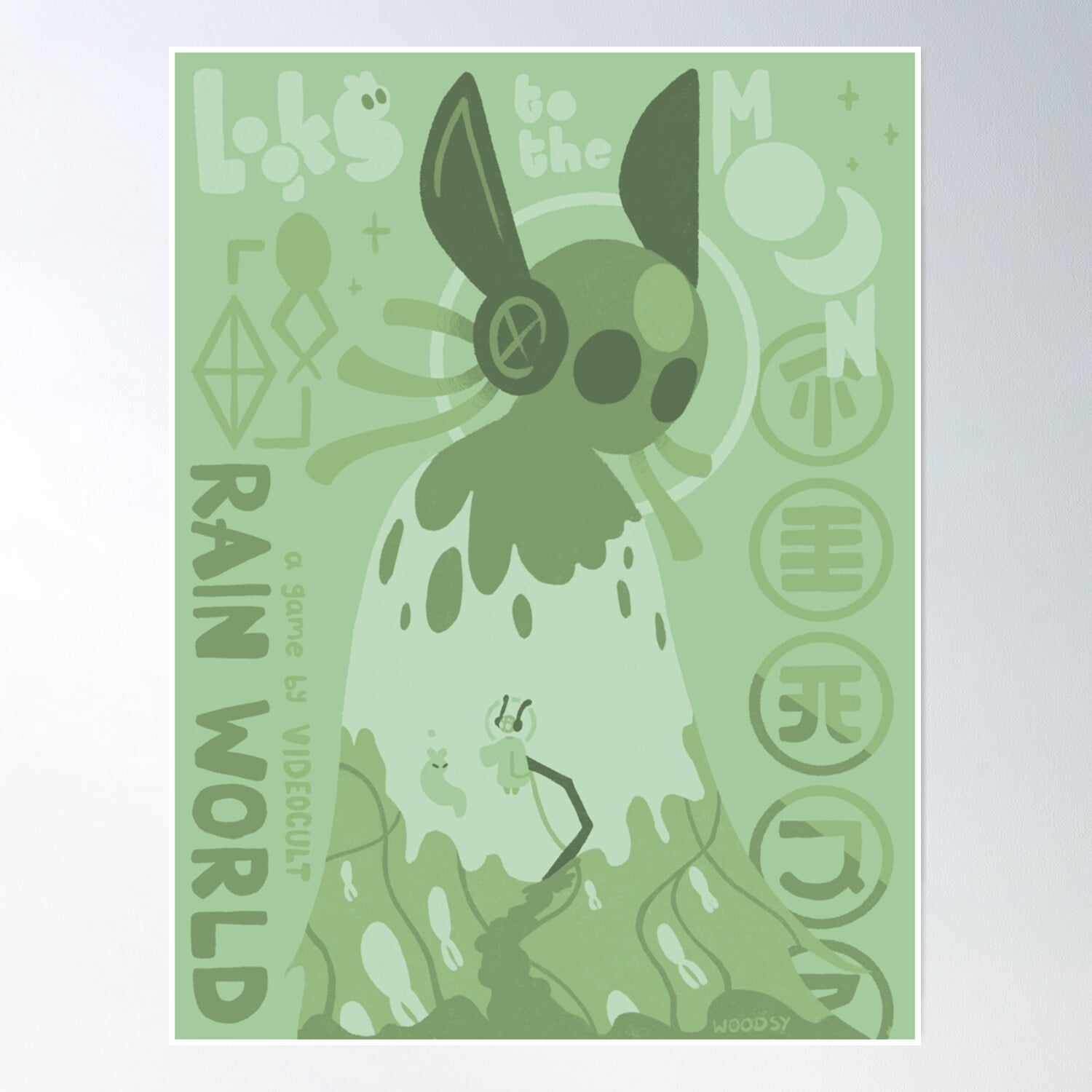 Bloom Theory Looks To The Moon Rain World Poster (Green) Poster Wall ...