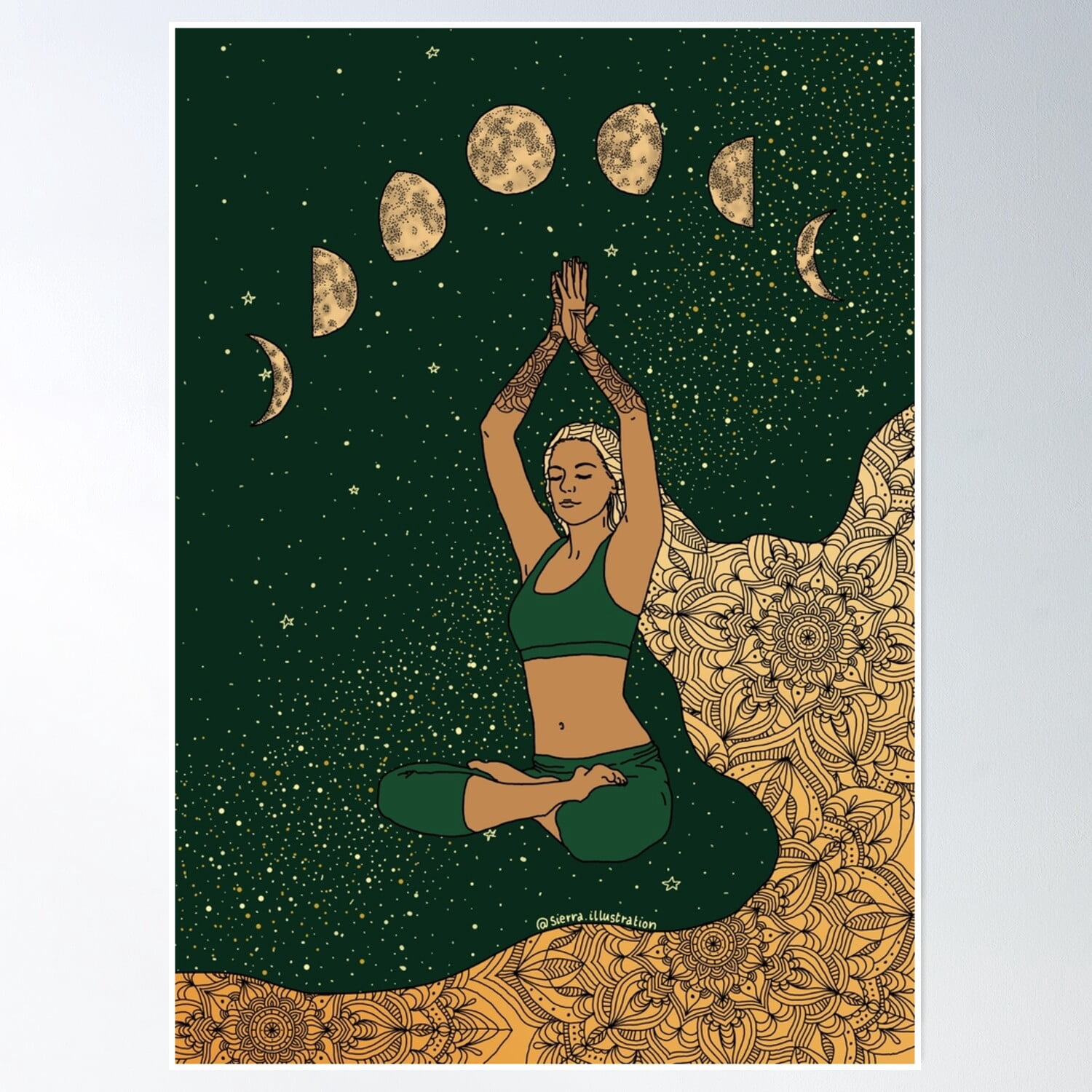 Bloom Theory Meditation Yoga Girl Moon Phases Poster Wall Art, Modern ...