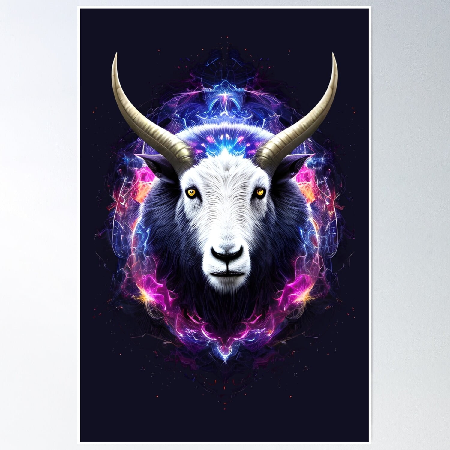 Bloom Theory Mountain Goat Face In Flames And Fractal Poster Wall Art ...